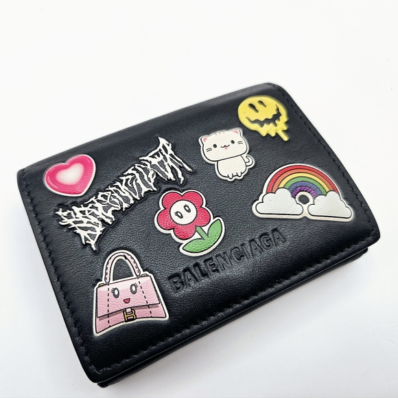 Balenciaga | Bags | Rare Balenciaga Sticker Wallet Trifold Black ...